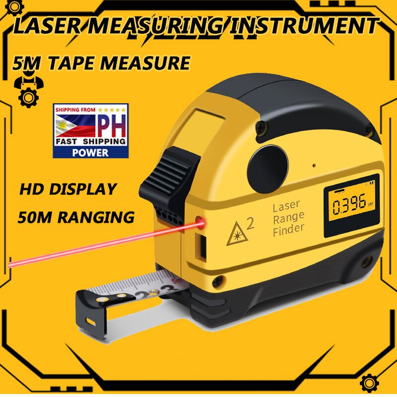 KELLAT 2 in 1 50M Laser Measure Digital Distance Meter 5M Tape Measure ...