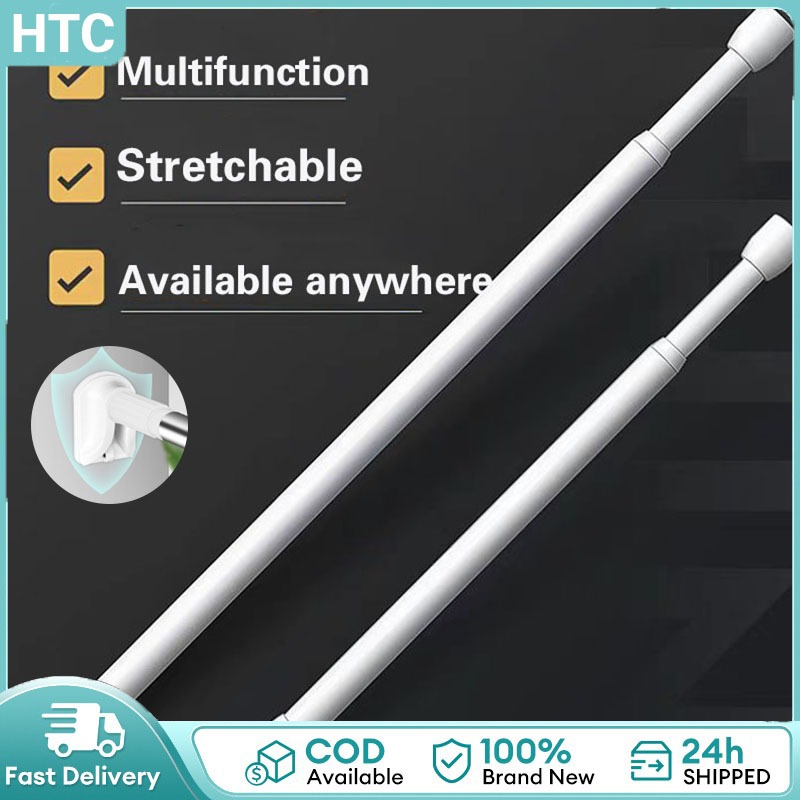 Multi Purpose Spring Loaded Adjustable Tension Rod Curtain Rods Clothes ...