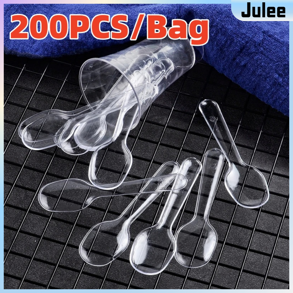 200Pcs Pudding Spoon Plastic Disposable Transparent Mini Small Spoon ...