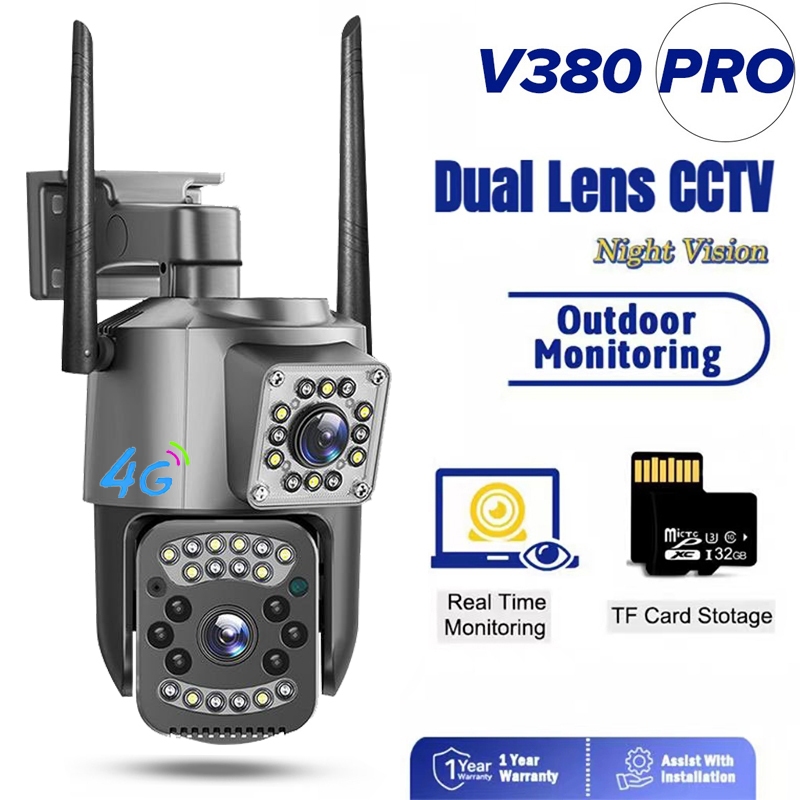 V380 Pro 4G SIM CCTV 8MP 4K Camera Outdoor Dual Lens Dual Screen 10X ...