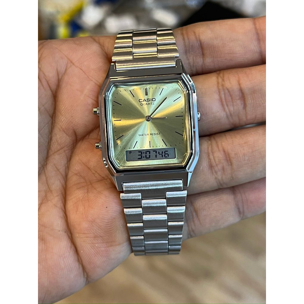 ORIGINAL CASIO Analog Digital Pale Green Dial Unisex Watch AQ-230A-9AM ...