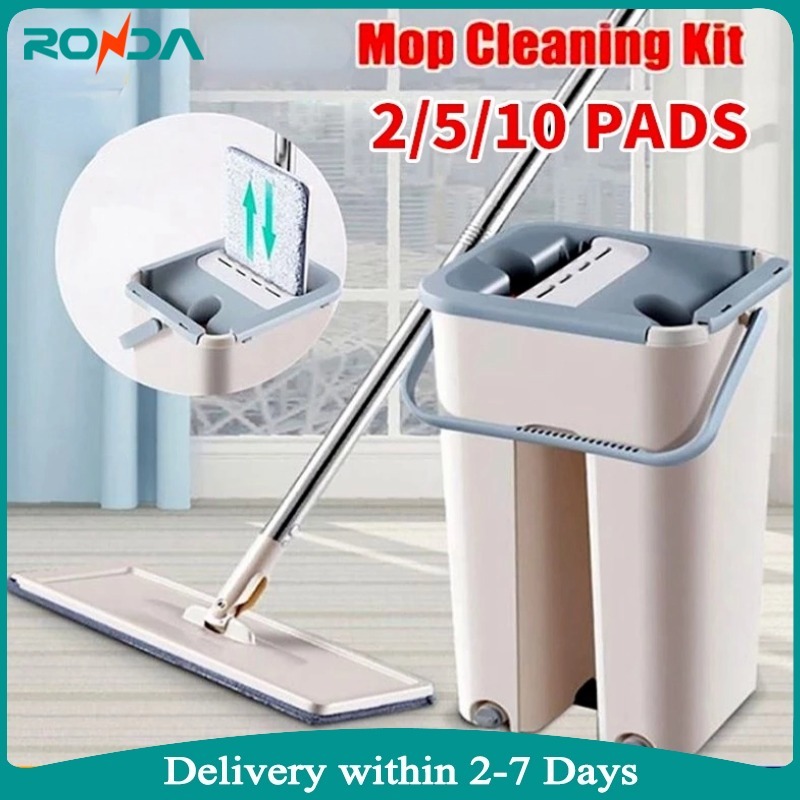 360 Flat Mop Tool Kit 2in1 Self-Wash Squeeze Dry Floor Mop With Bucket ...