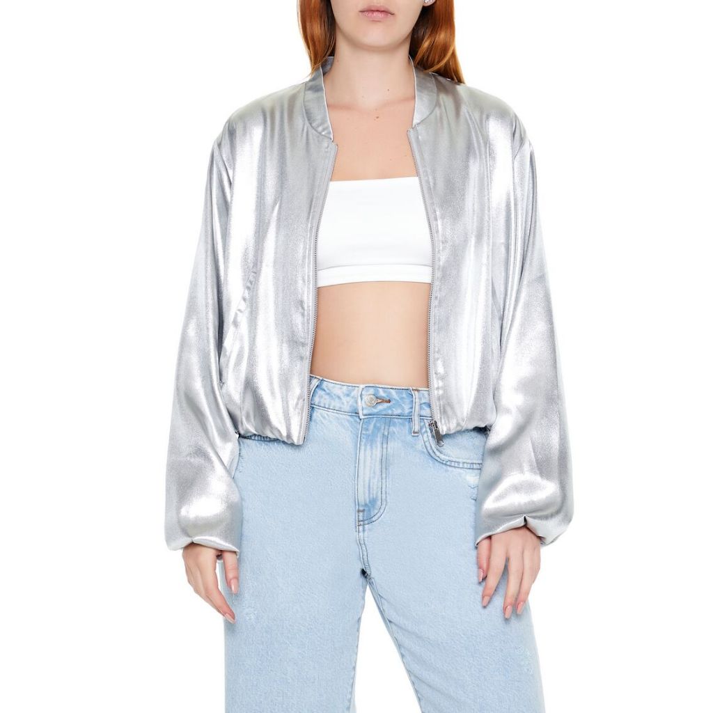 Forever 21 Women's Metallic Bomber Jacket | Shopee Philippines