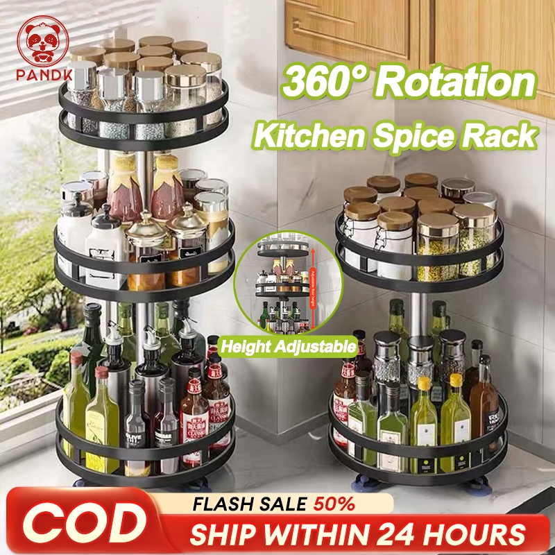 360° Condiments Organizers Rotating Spice Rack Adjustable Kitchen Spice ...