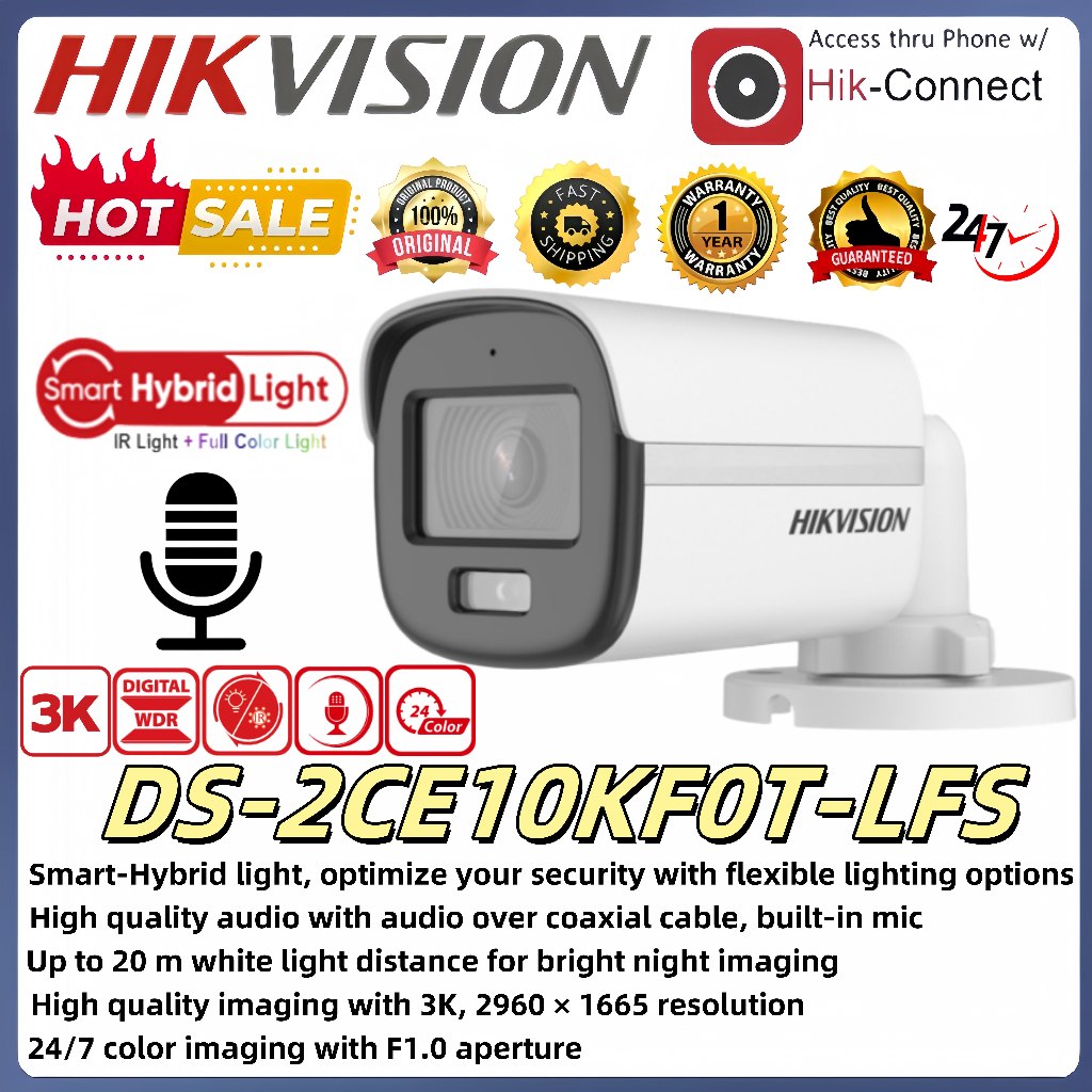 Hikvision 3K Outdoor Analog Camera ColorVu Smart hybrid light Fixed ...