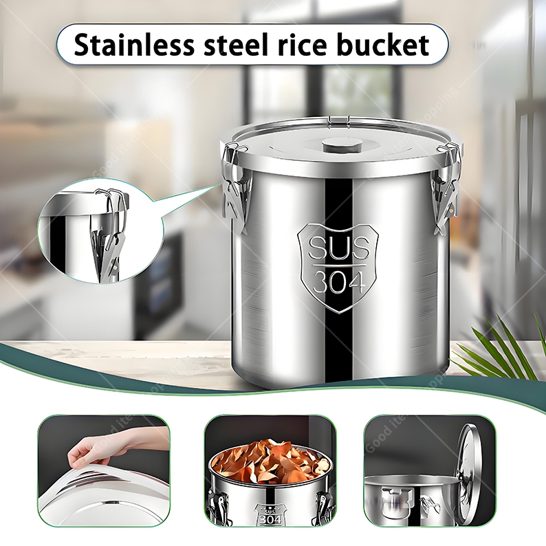 kitchen Stainless steel rice bucket with seal rubber large capacity ...