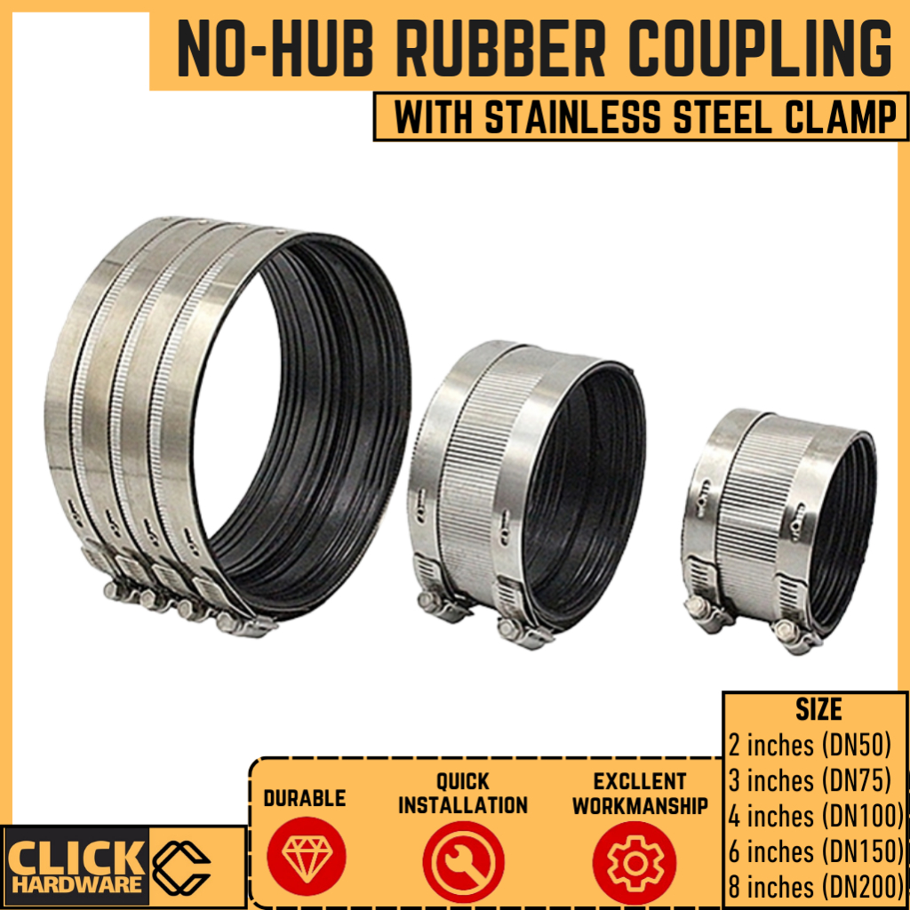 Rubber Coupling with Stainless Steel Clamp No Hub Rubber Clamp CLICK ...