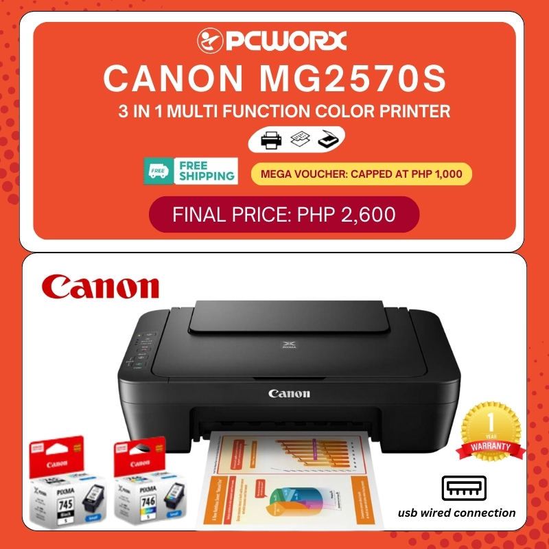 Canon Pixma MG2570S 3 in 1 Printer (Print, Scan and Copy) Compact All ...