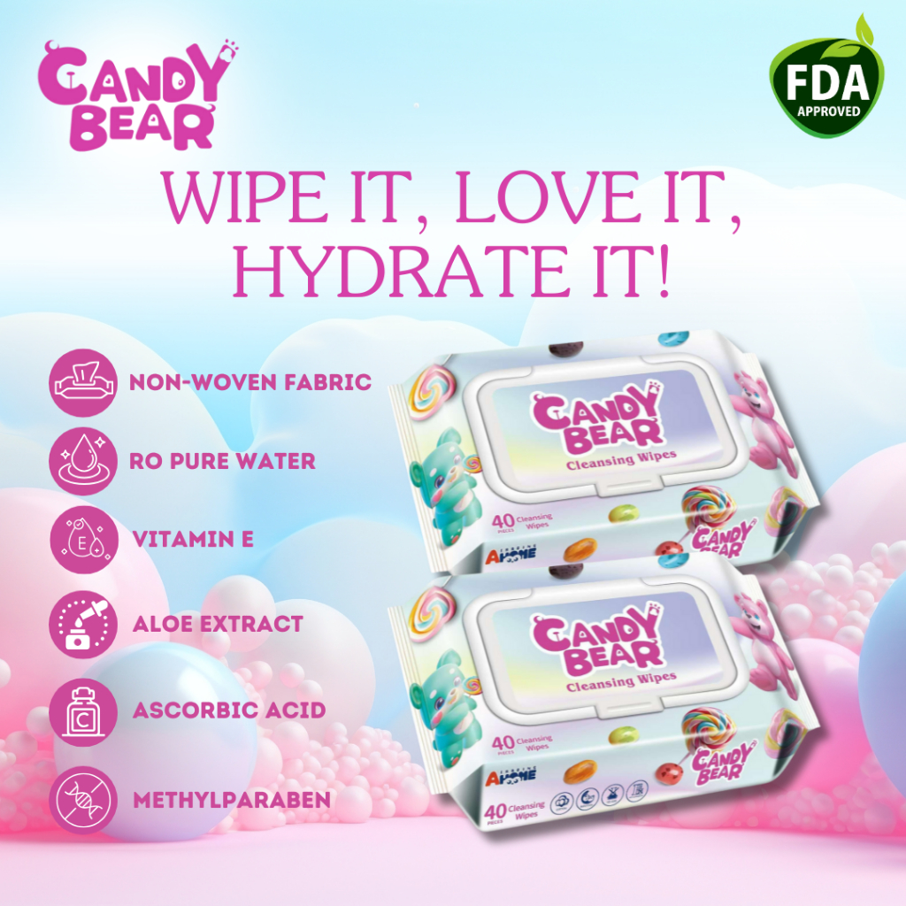 CANDY BEAR CLEANSING WIPES 40 SHEETS WITH ALOE VERA EXTRACT | Shopee ...