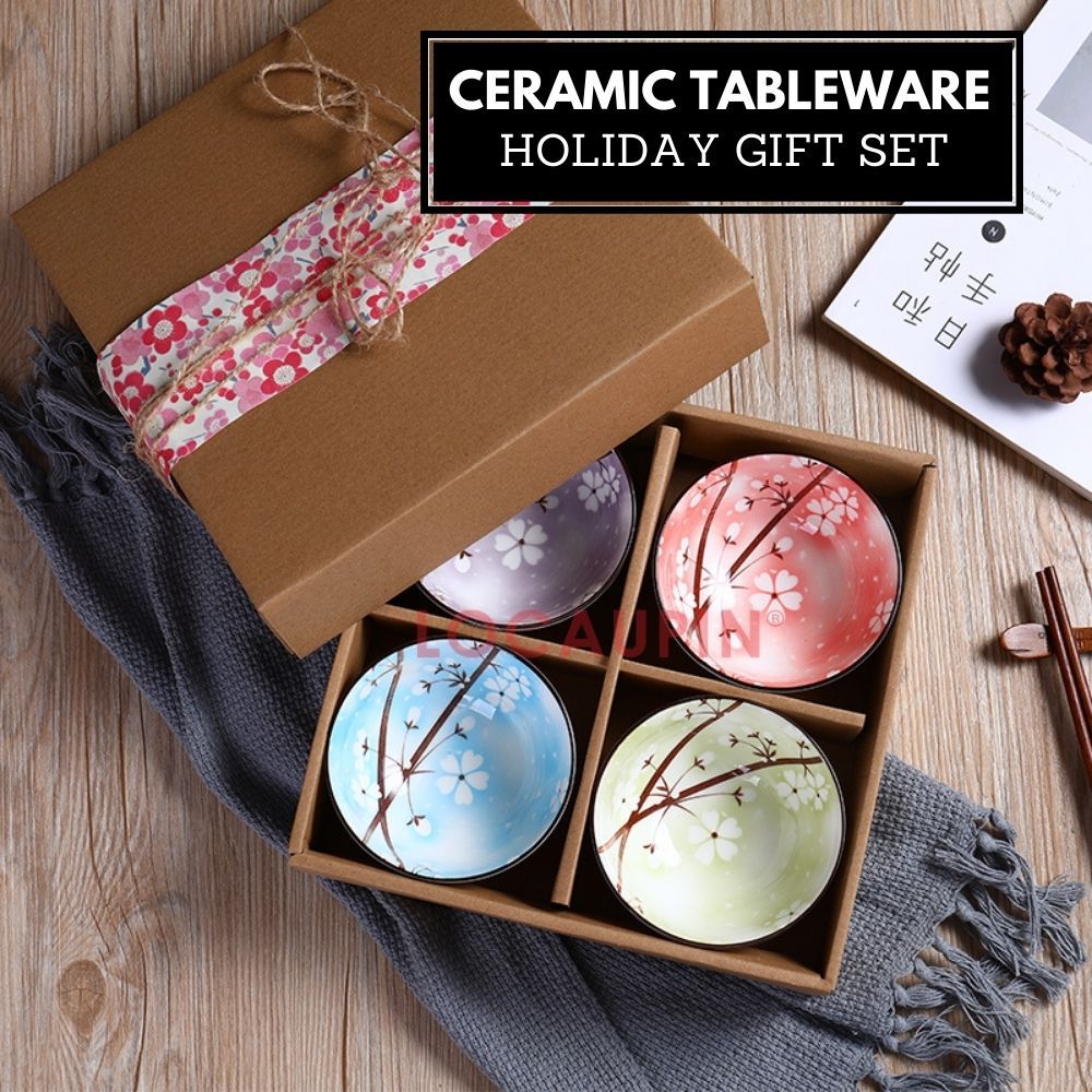 LOCAUPIN Ceramic Bowl Set of 4 with Gift Box Holiday Christmas Use for ...