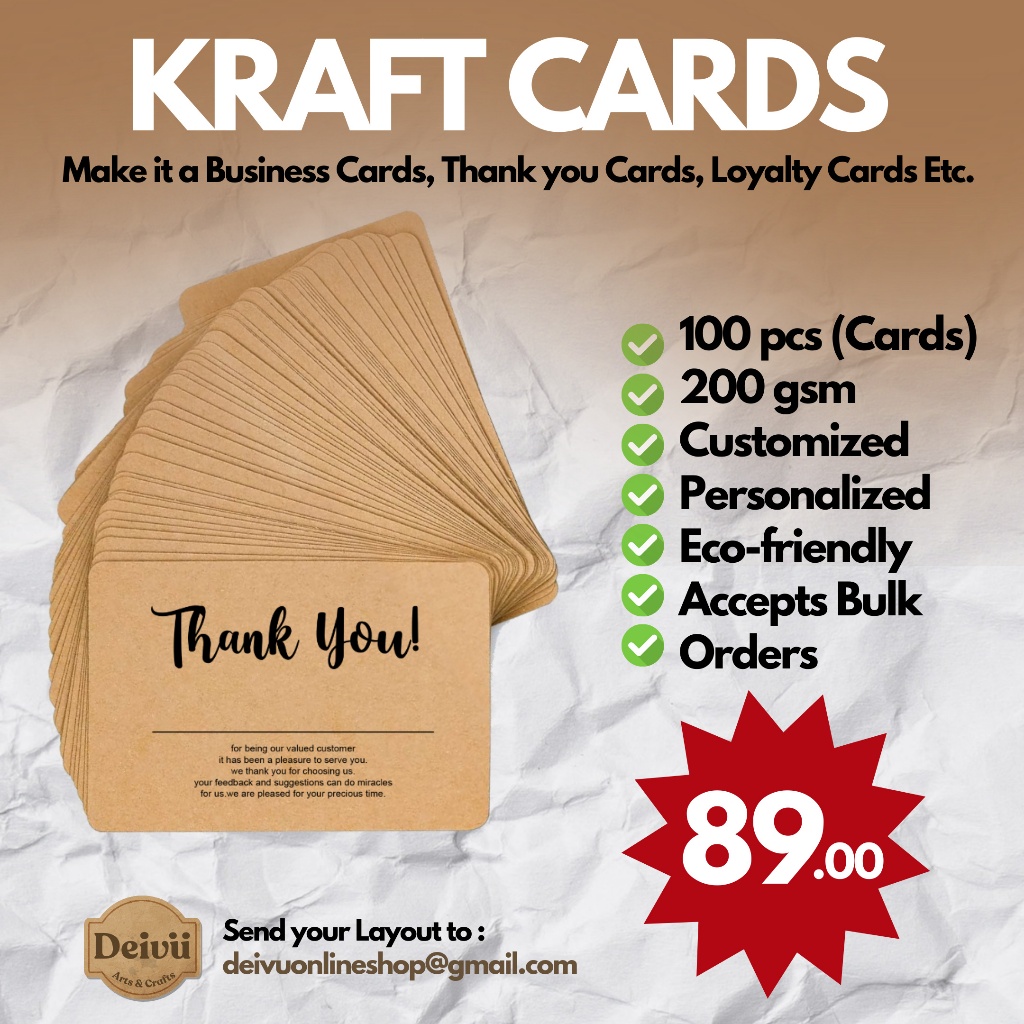 100 PCS FRONT PRINT CUSTOM | PERSONALIZED 200 GSM KRAFT CARDS | ATM ...