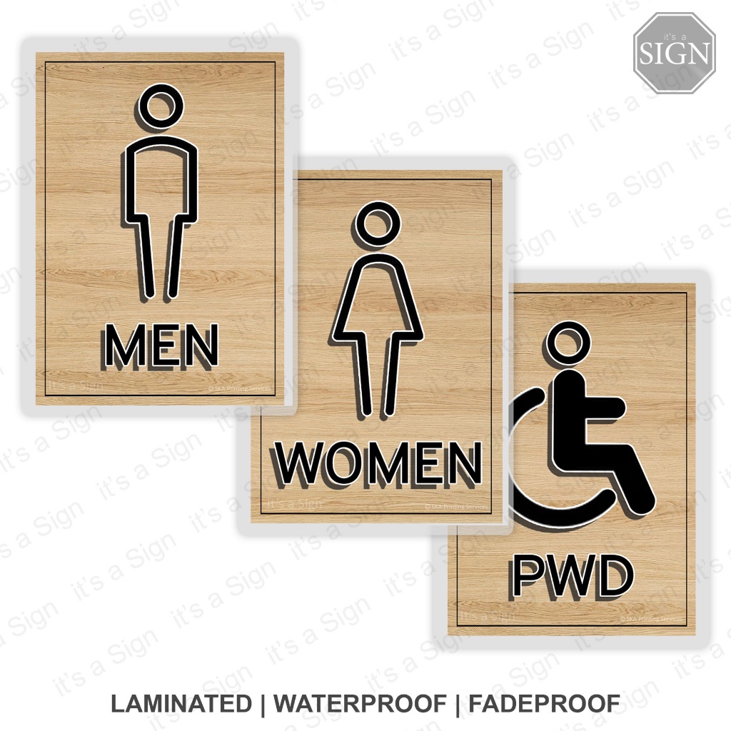 Restroom Toilet Men Women PWD Sign Wood Photo Background - Laminated ...