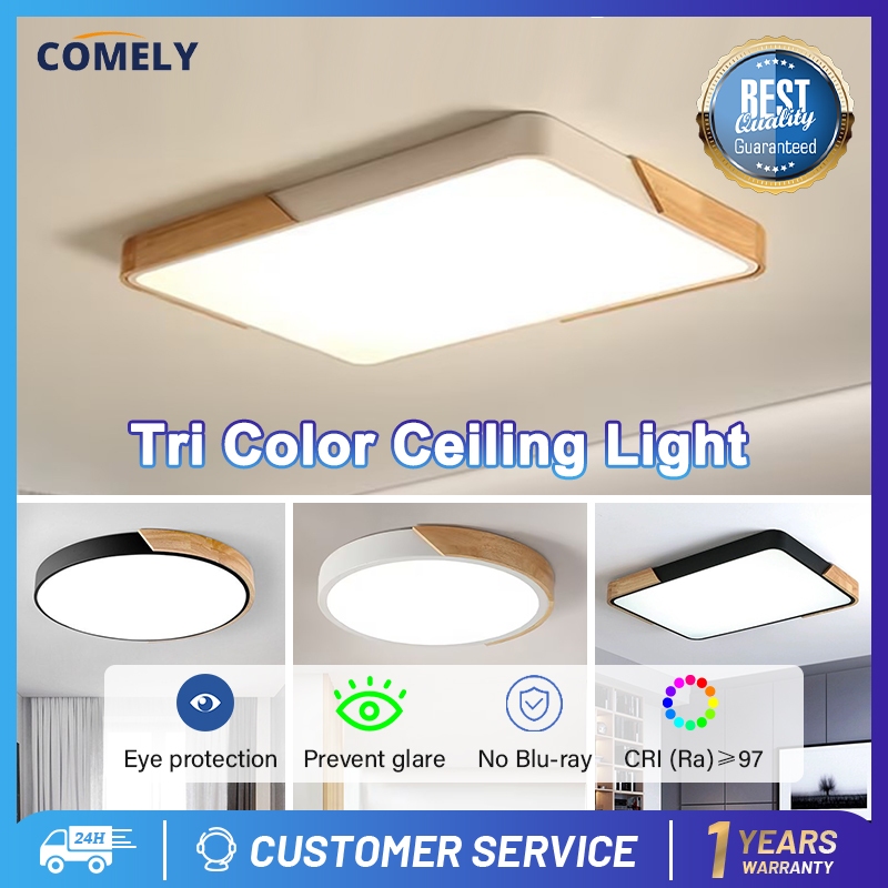 Ceiling Led Light With Remote Tri Color Led Ceiling Wooden Frame Light ...