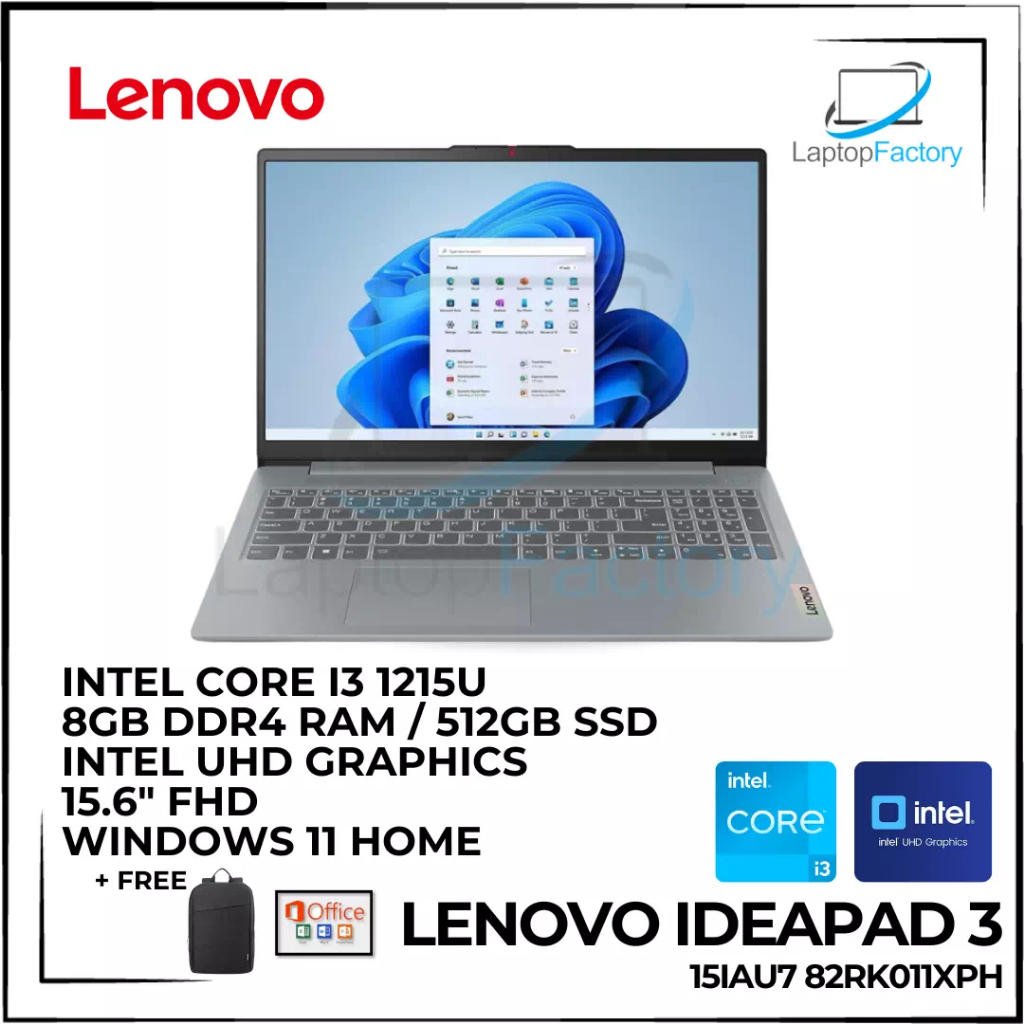 Lenovo Ideapad 3 15IAU7 i3 1215U 8gb ram 512 SSD 15.6" FHD 82RK011XPH MS | Shopee Philippines