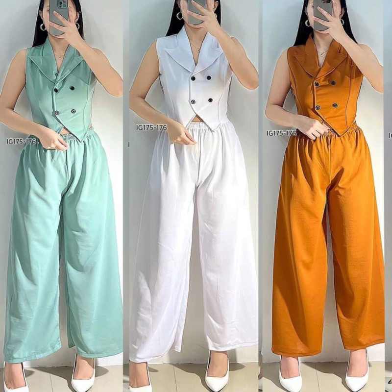 Button Down Coords Collar Top & Pants with 2 side Pocket Collar Buttons ...