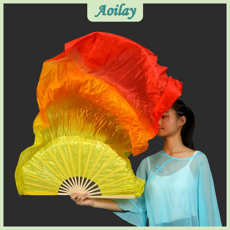 1.8M Long Dance Fan Gradient Color Bamboo Long Silk Fan Belly Dancing ...