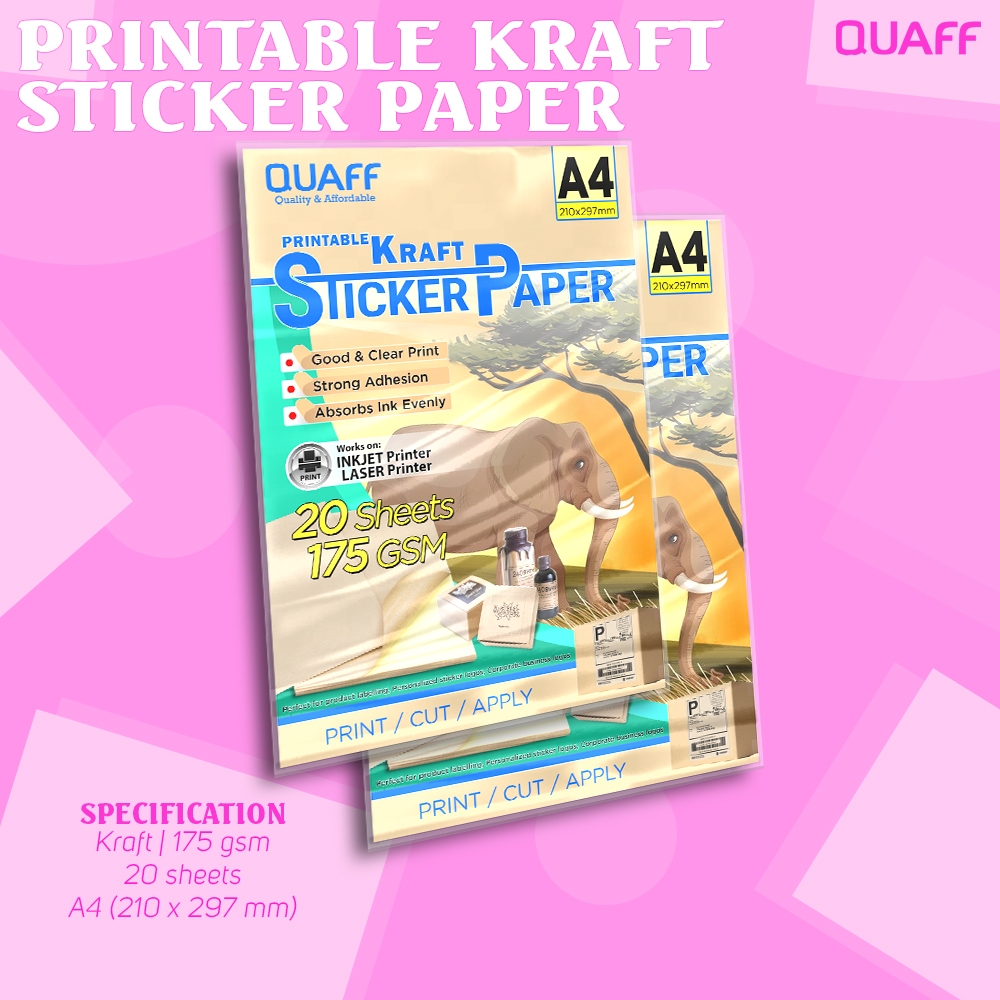 QUAFF Kraft Inkjet Photo Sticker Paper A4 175Gsm 20sheets | Shopee ...
