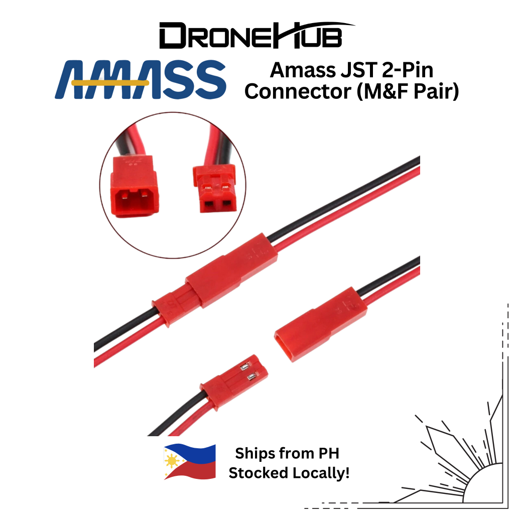 Amass JST 2-Pin Connector 10 cm (M&F Pair) by Dronehub.ph FPV Drone Racing & Freestyle FPV Set ...