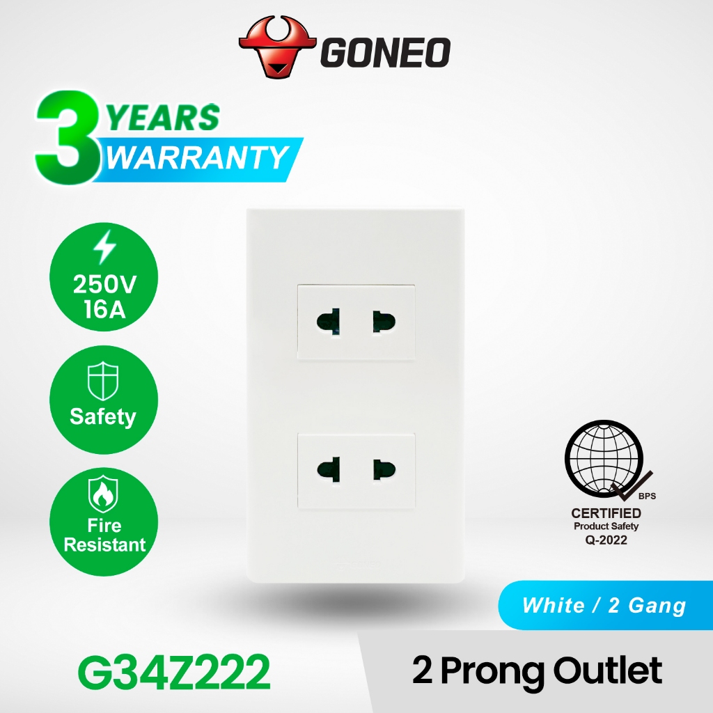 GONEO 2 Gang 2 Prong Outlet 16A with Childproof Safety Shutter G34Z222 ...