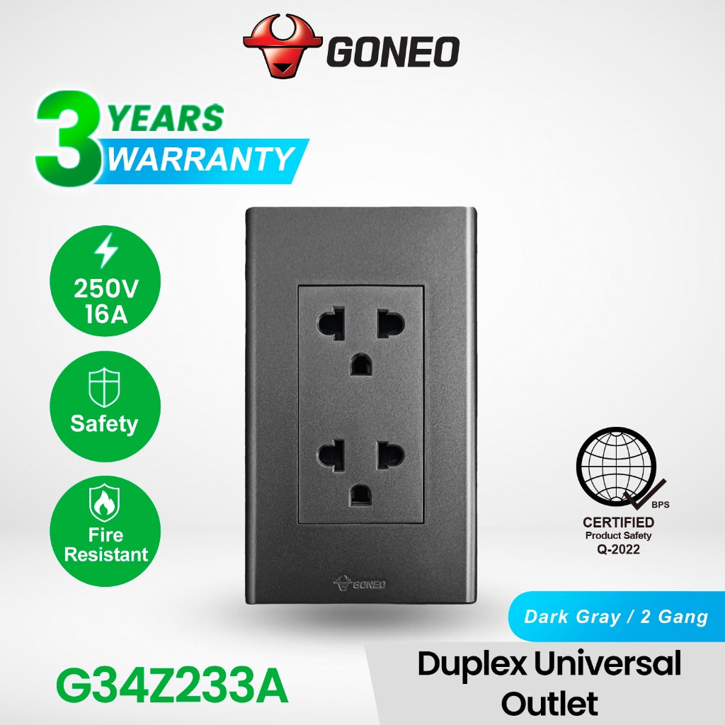 GONEO 2 Gang Duplex Universal Outlet 16A with Childproof Safety Shutter ...