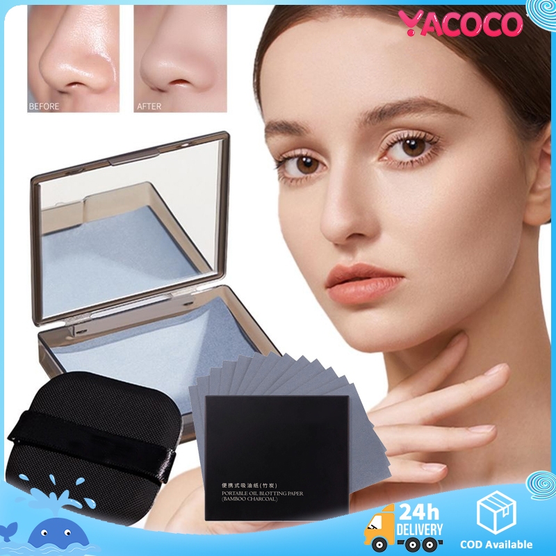 100 Sheets Portable Oil Absorbent Paper with Powder Puff Mirror And ...