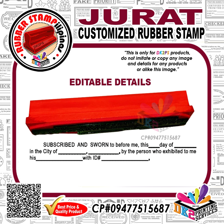JURAT (SAMPLE) “SUBSCRIBED AND SWORN” CUSTOMIZED RUBBER STAMP (4 to 6 ...