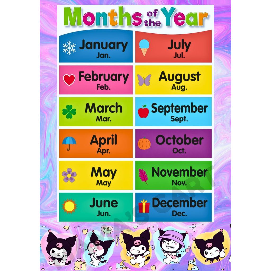 KUROMI EDUCATIONAL CHARTS A4 SIZE LAMINATED FOR KIDS ALPHABET NUMBERS ...