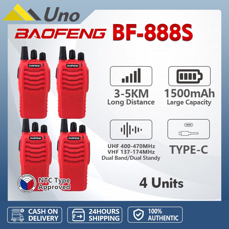 Baofeng BF-888S Two-Way Radio 4 Unit Handie Type-C Ready Stock Walkie Talkie UHF Radio Long ...
