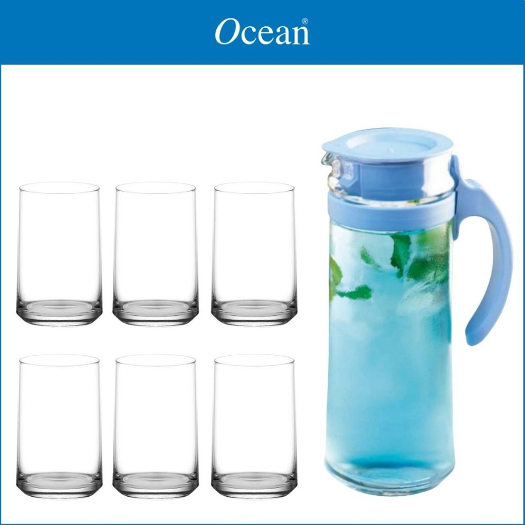 Ocean Glassware Blue Patio Pitcher With Drinking Glass Set 7 Pcs. WCCC ...