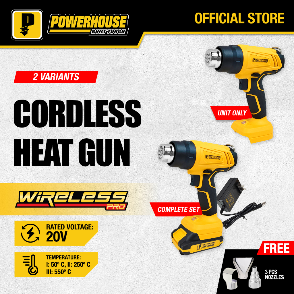 Powerhouse 20V Cordless Heat Gun With 3pcs Nozzle Hot Air Sealer Heat ...