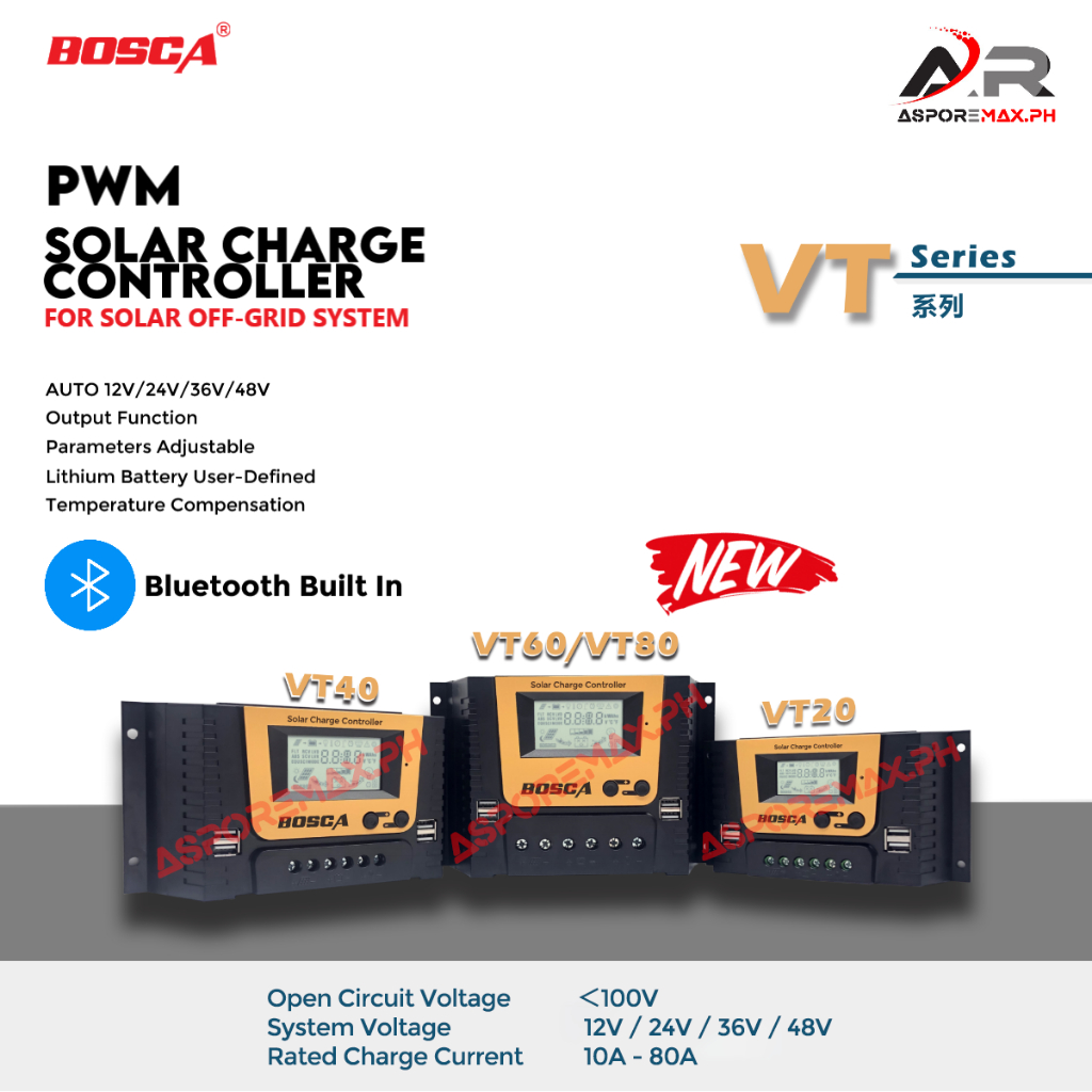 BOSCA 30A/40A/60A PWM Solar Charge Controller 12V/24V/36V/48V AUTO For ...