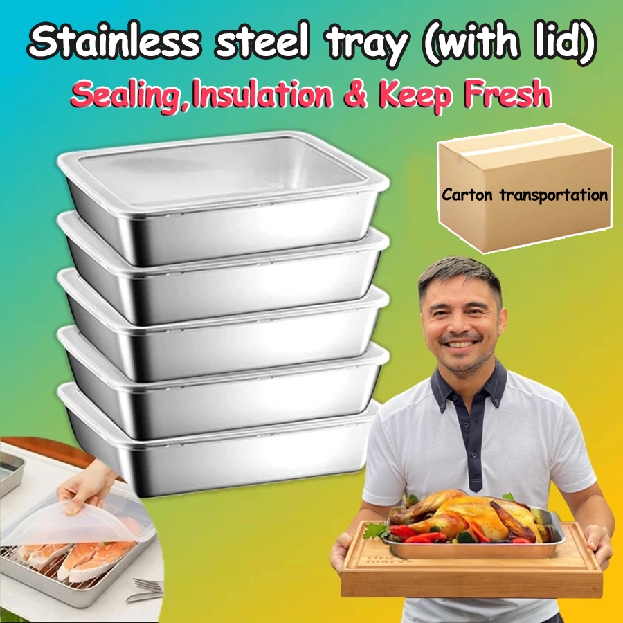 304 Stainless Steel Japanese Style Tray Food Storage Box with Lid ...
