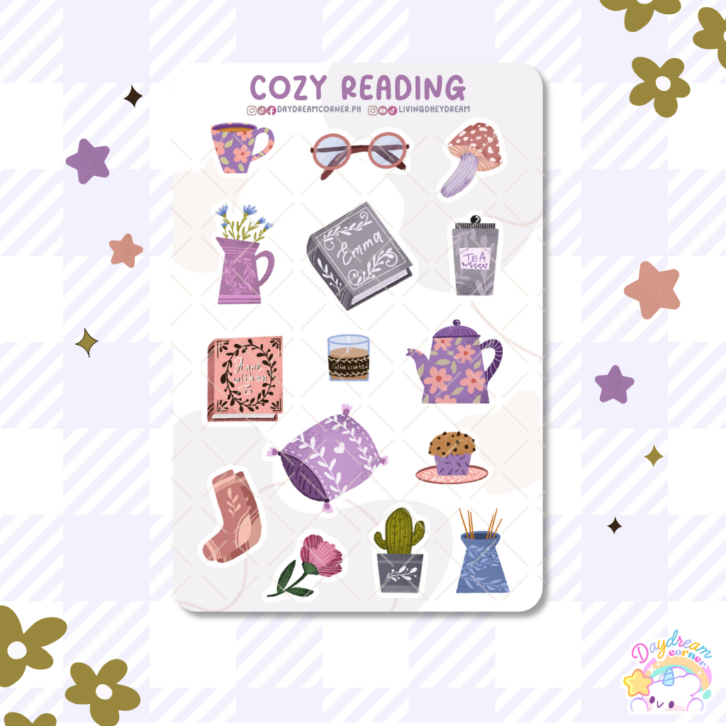 Cozy Reading | Sticker Sheet | Aesthetic Cozy Kawaii Watercolor Journal ...