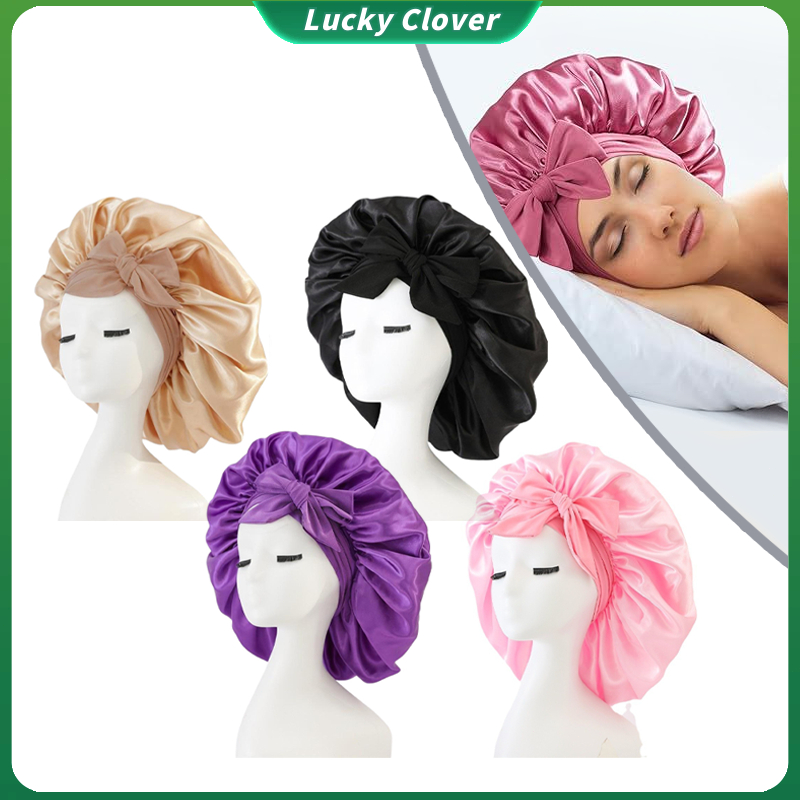 Women Sleep Cap Adjustable Button Satin Sleep Hat Silk Head Wrap Soft ...