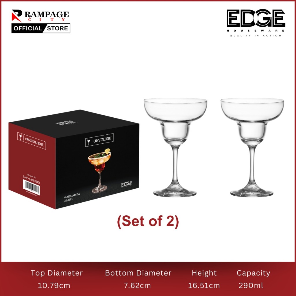 Edge Houseware Crystal Clear Margarita Glass Set of 2 Stemware 290ml ...