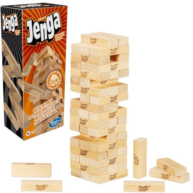 Hasbro Gaming Jenga Classic Game with Genuine Hardwood Blocks, Stacking ...
