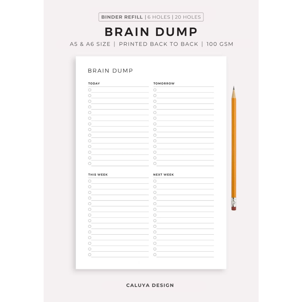 A5 / A6 Binder Refill, Brain Dump Planner, To Do List Planner, Refill ...