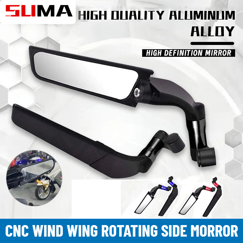 Alloy Universal Motorcycle Side Mirrors CNC Wind Wing Rotating Side ...