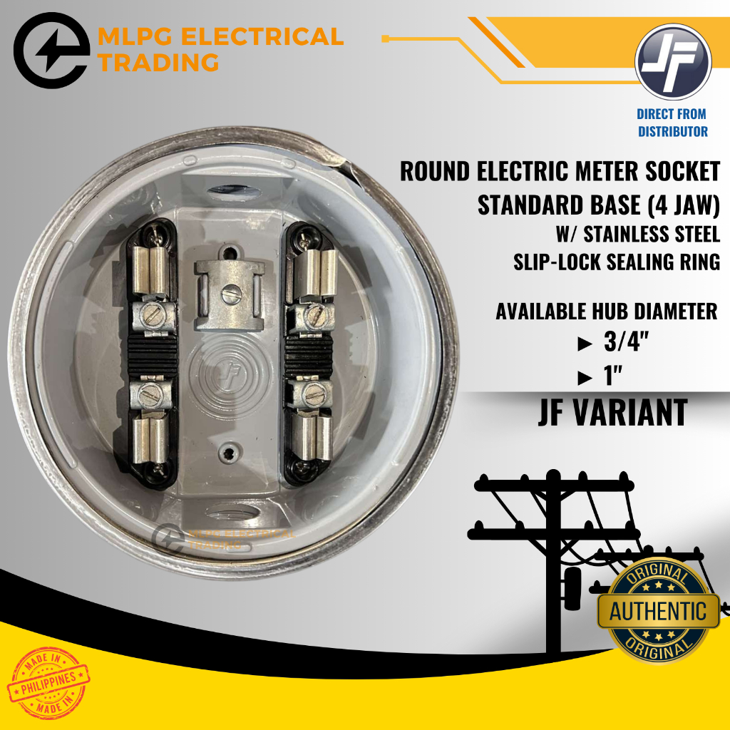 JF Electrical Round Meter Socket (4 JAWS) w/ Stainless Steel Slip-Lock ...