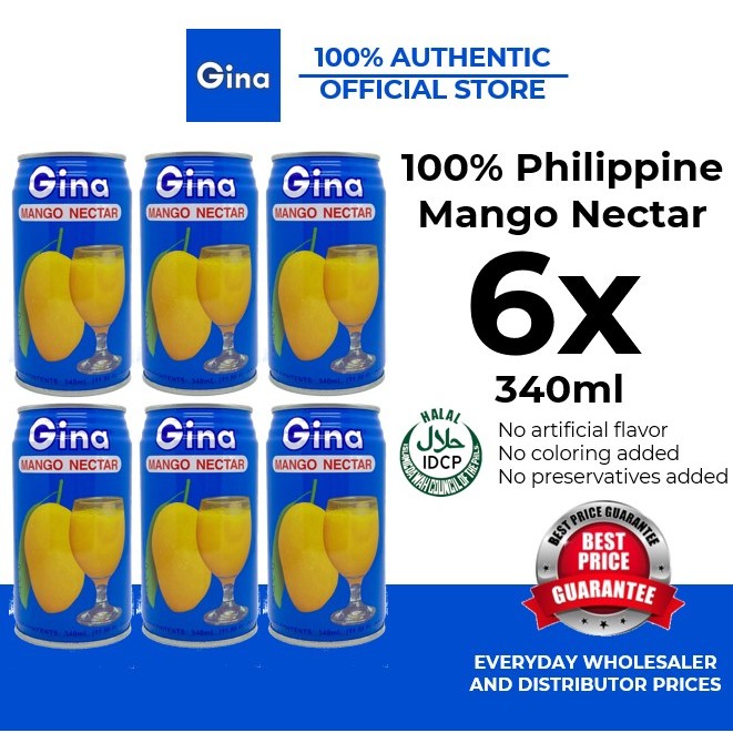 6x Gina Mango Nectar Juice 340mL (6 Cans) | Shopee Philippines