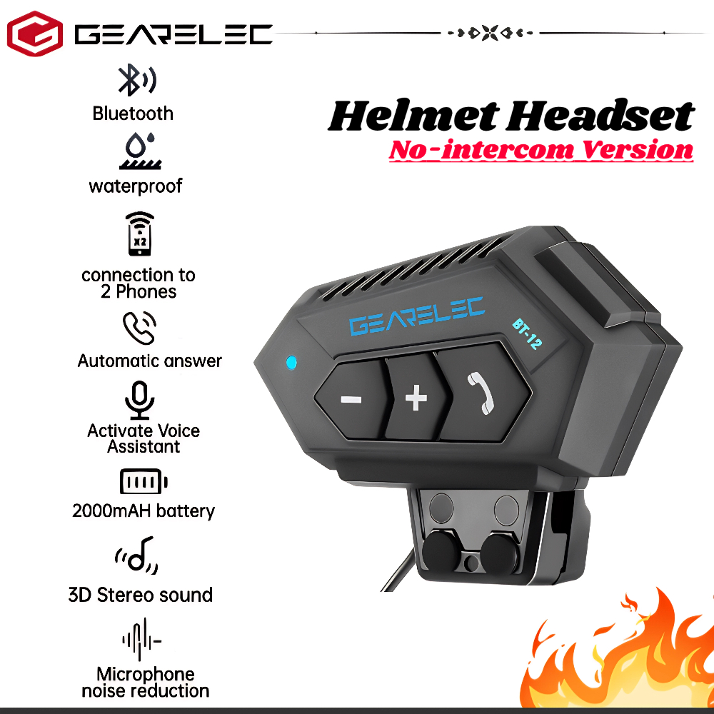 GEARELEC BT12 Motorcycle Helmet Bluetooth Headset Motorbike Wireless ...