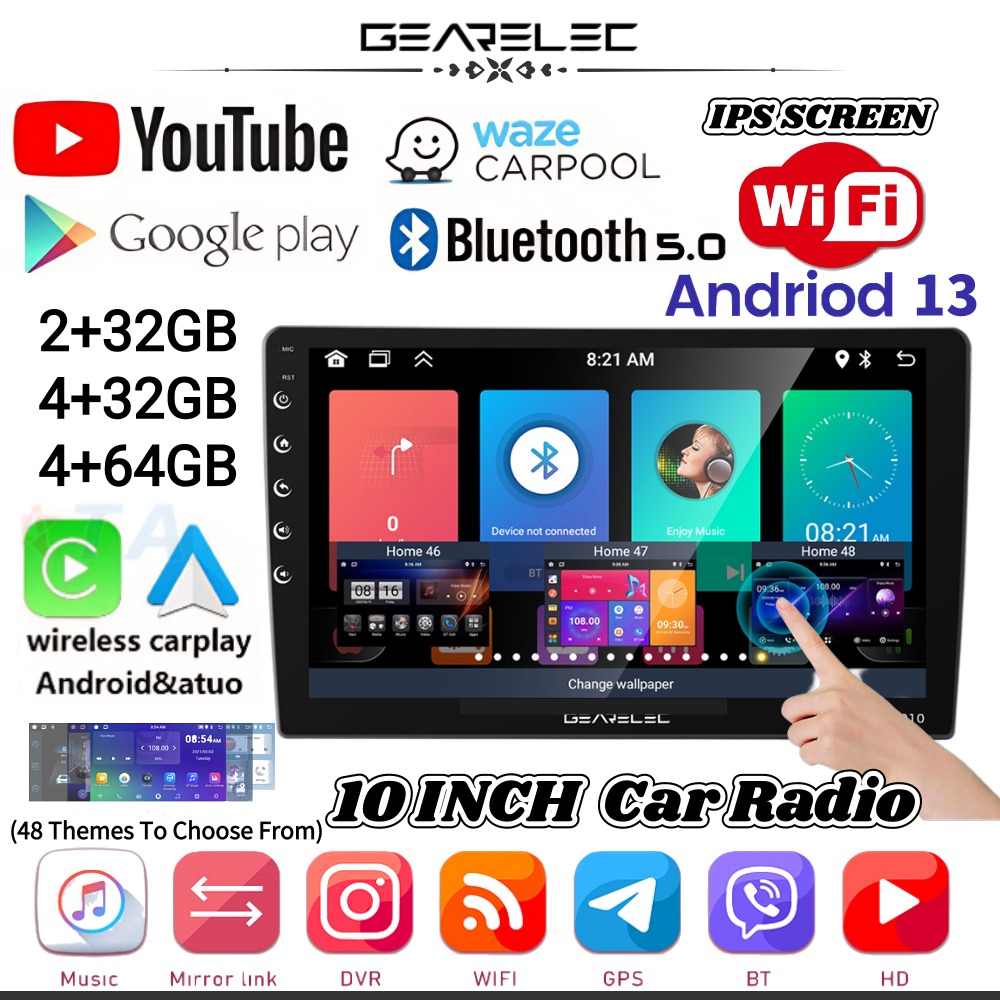 GEARELEC 10 Inch Android Head Unit Touch Screen Car Stereo With ...