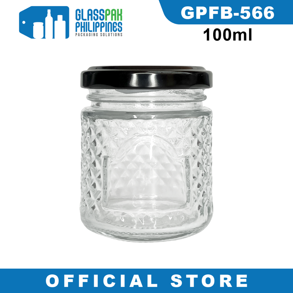 Glasspak 100ml 200ml 380ml Round Diamond Glass Jar Safety Button Lid ...