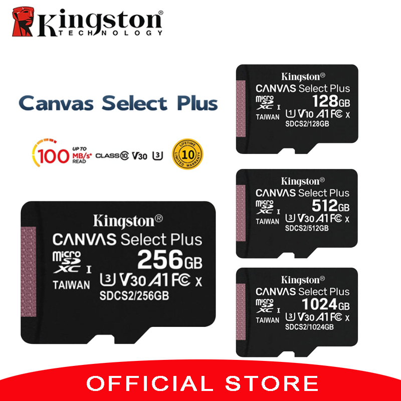 Kingston Canvas Select Plus SD Card 128GB/256GB/512GB/1TB MicroSDXC MicroSD Card W/ A1 ...