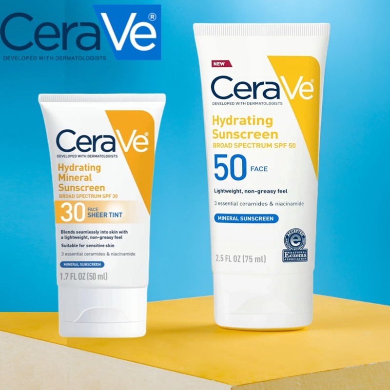 Cerave Hydrating Mineral Sunscreen SPF 50 & SPF 30 Sunblock For ...
