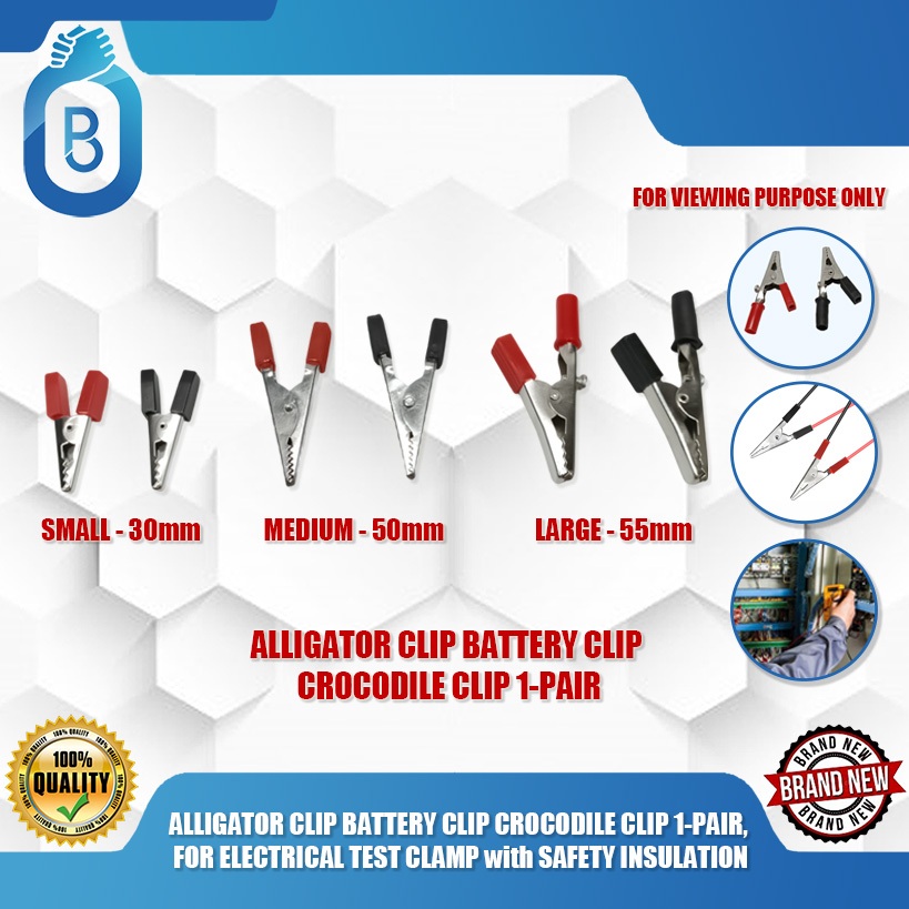 ALLIGATOR CLIP BATTERY CLIP CROCODILE CLIP 1-PAIR, FOR ELECTRICAL TEST ...