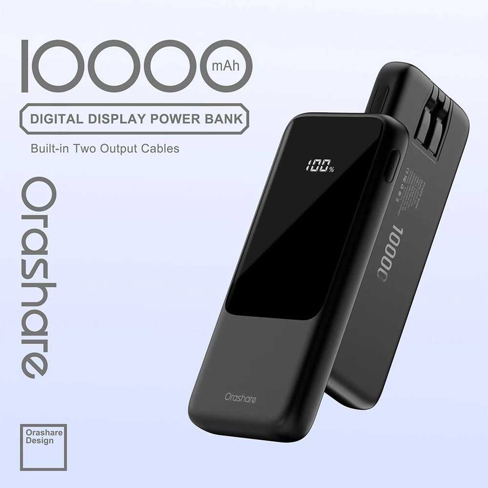 Orashare OH10 10000mAh Powerbank Built In Cable Fast Charging Digital ...