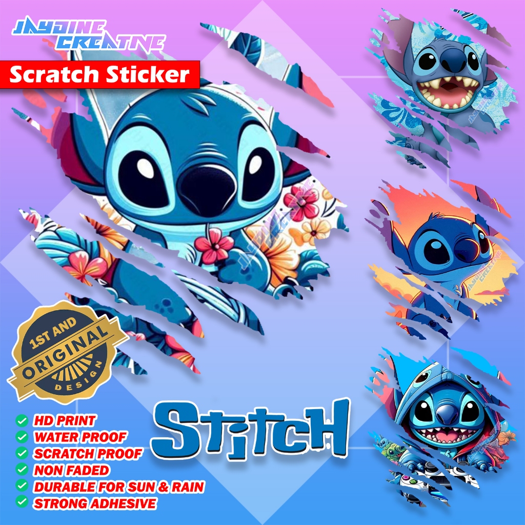 Stitch Scratch Design Sticker, Indoor Outdoor Vinyl Sticker, Waterproof ...