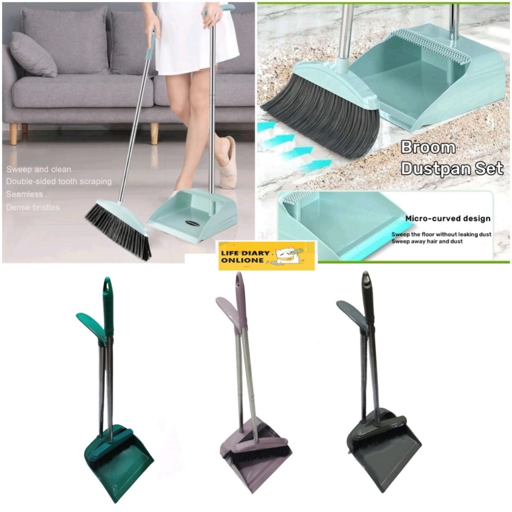 Broom and Dustpan Set Cleaner Sturdy Durable Walis with Dustpan Sweeper ...