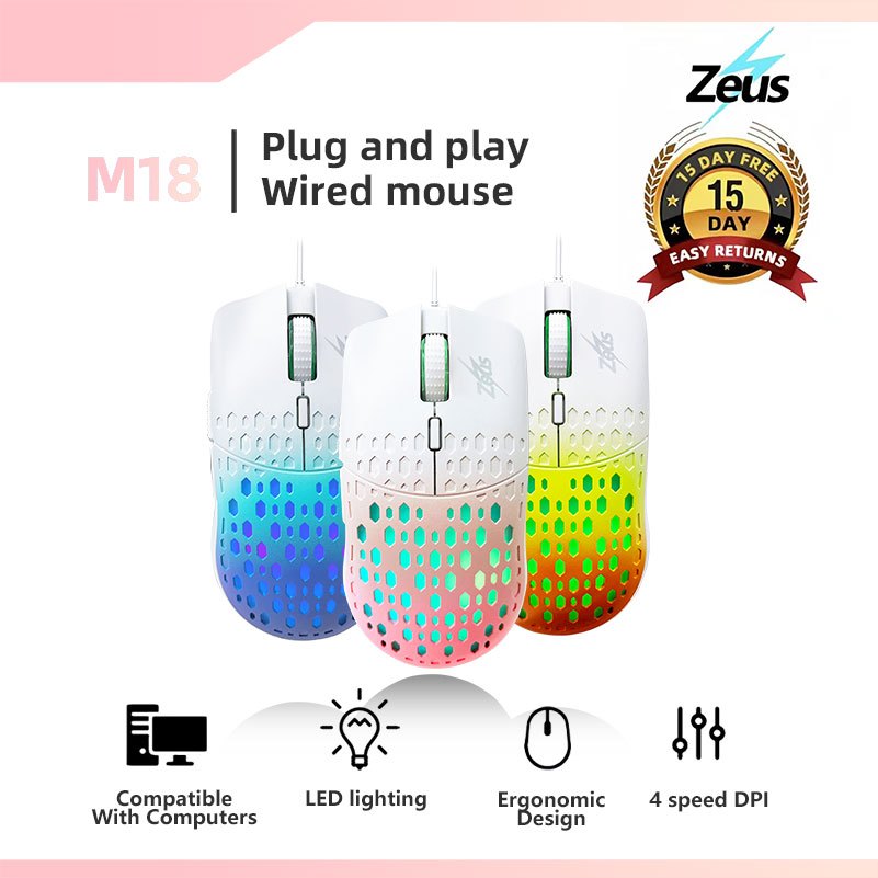 Zeus Wired Gaming Mouse 4 DPI Levels Adjustable M-18 RGB Colorful ...